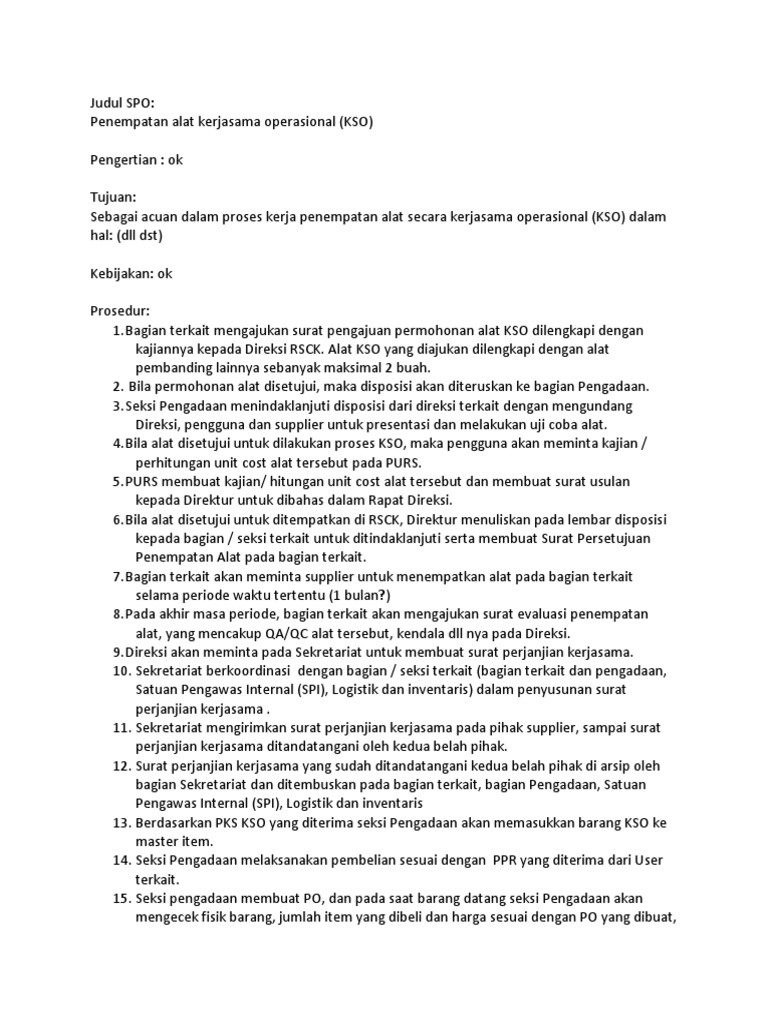 SPO Penempatan Alat KSO | PDF