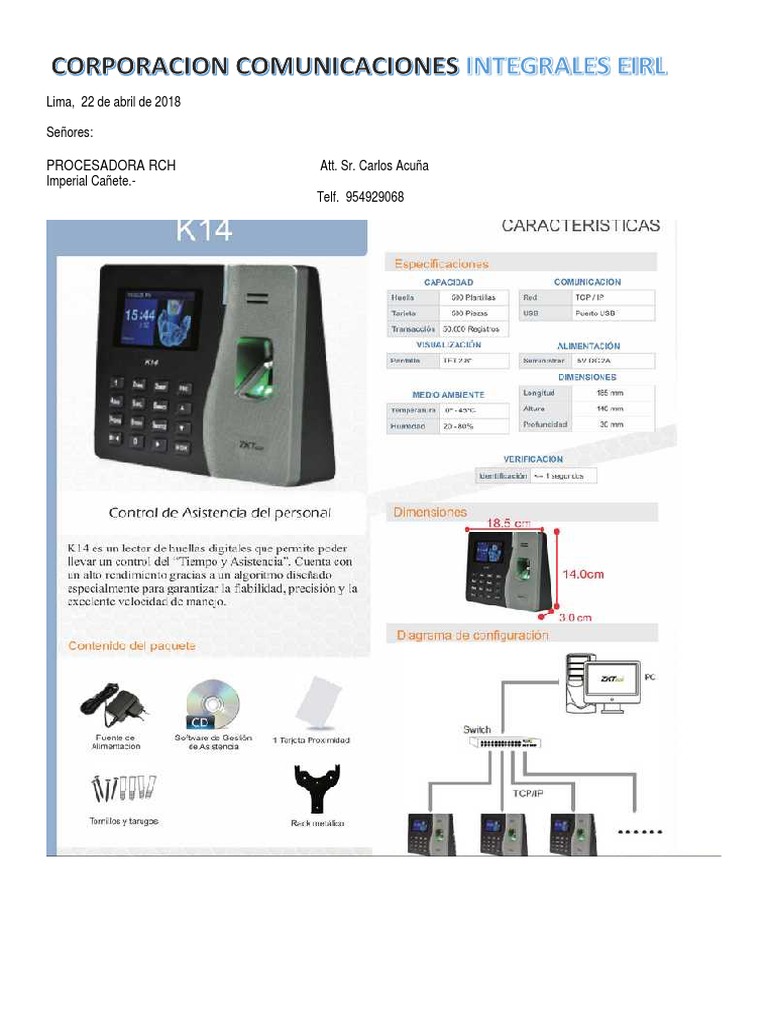 Reloj Biometrico k14 RCH | PDF