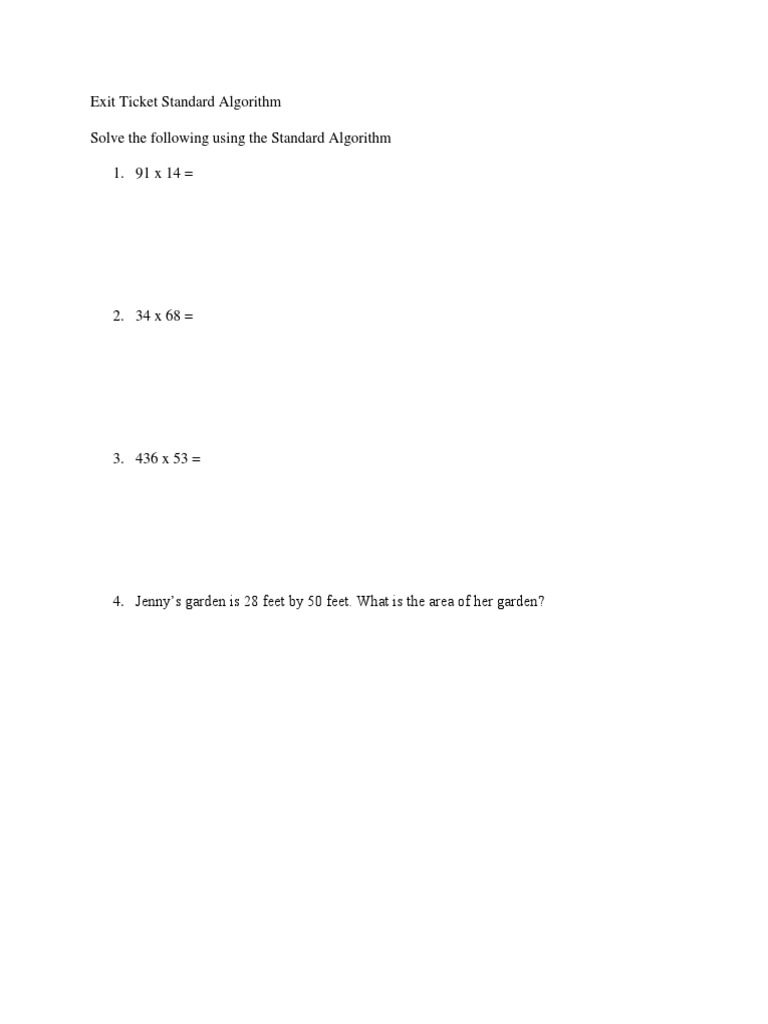 Exit Ticket Standard Algorithm | PDF