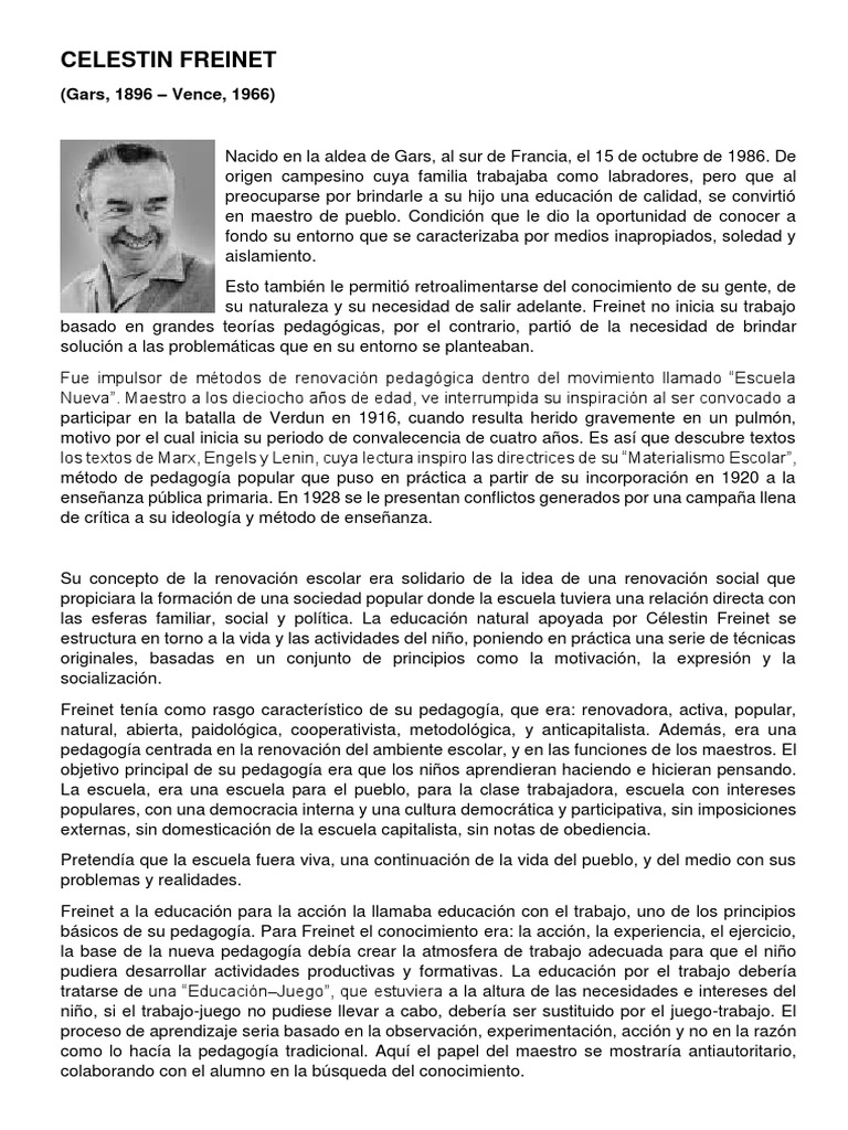 Celestin Freinet | PDF | Maestros | Sicología