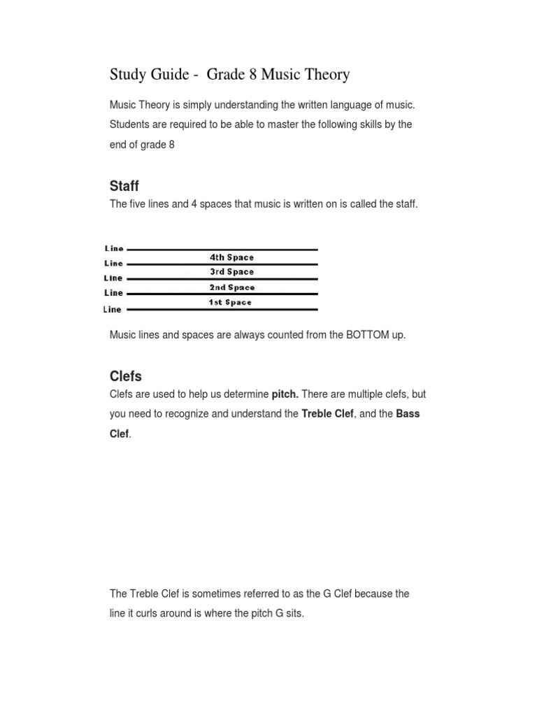 Study Guide - Grade 8 Music Theory | PDF | Tempo | Clef