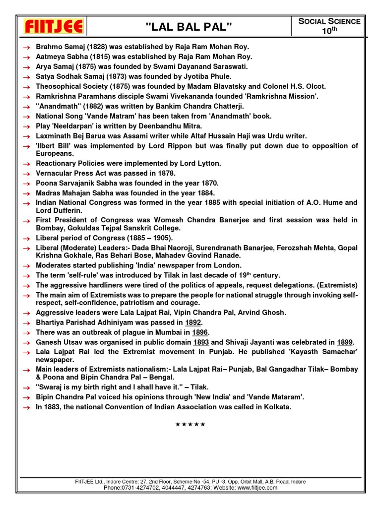 Sheet - 10th - Lal Bal Pal PDF | PDF | Indian National Congress ...