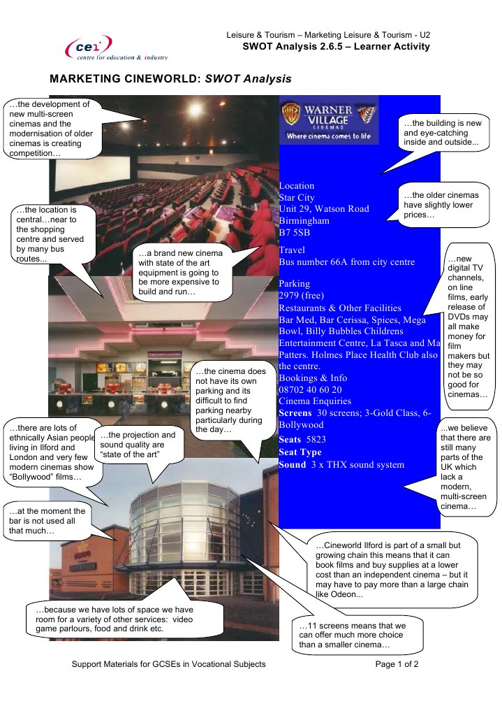 Cineworld Ilford SWOT Analysis | PDF | Movie Theater | Business
