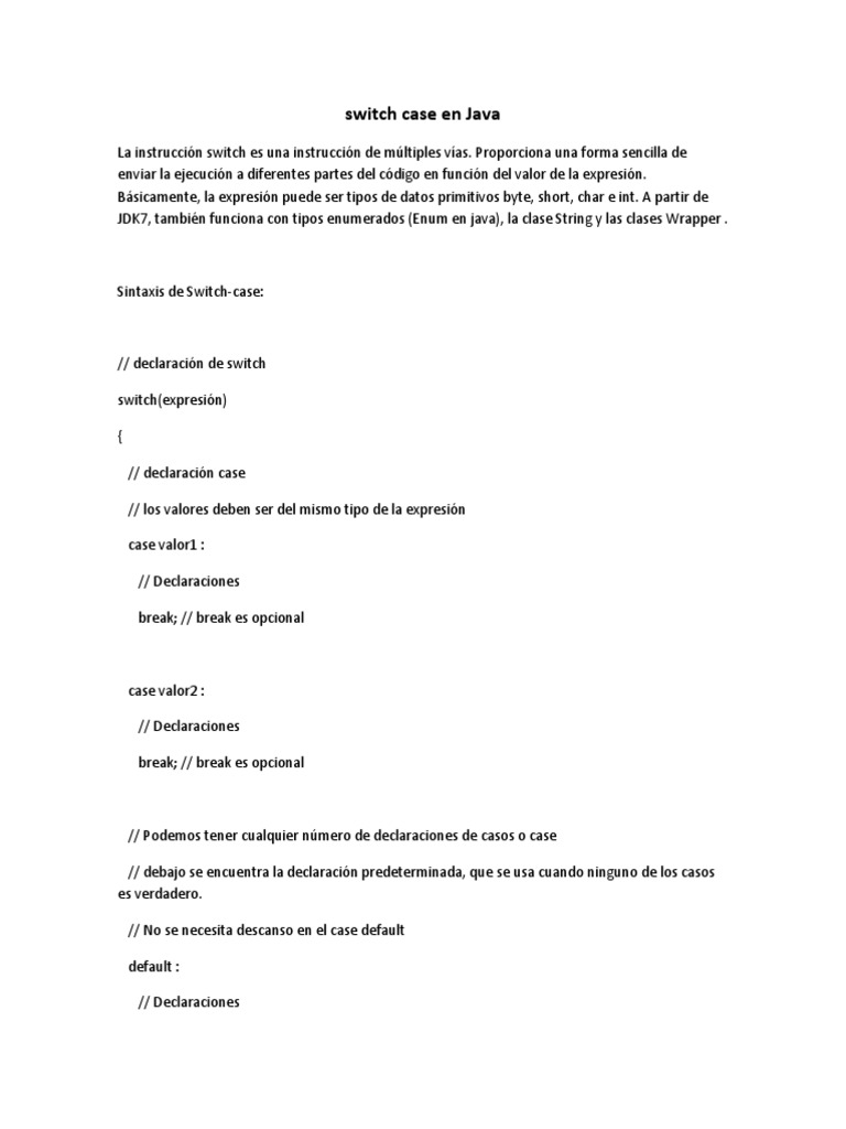 Switch Case En Java Descargar Gratis Pdf Java Lenguaje De