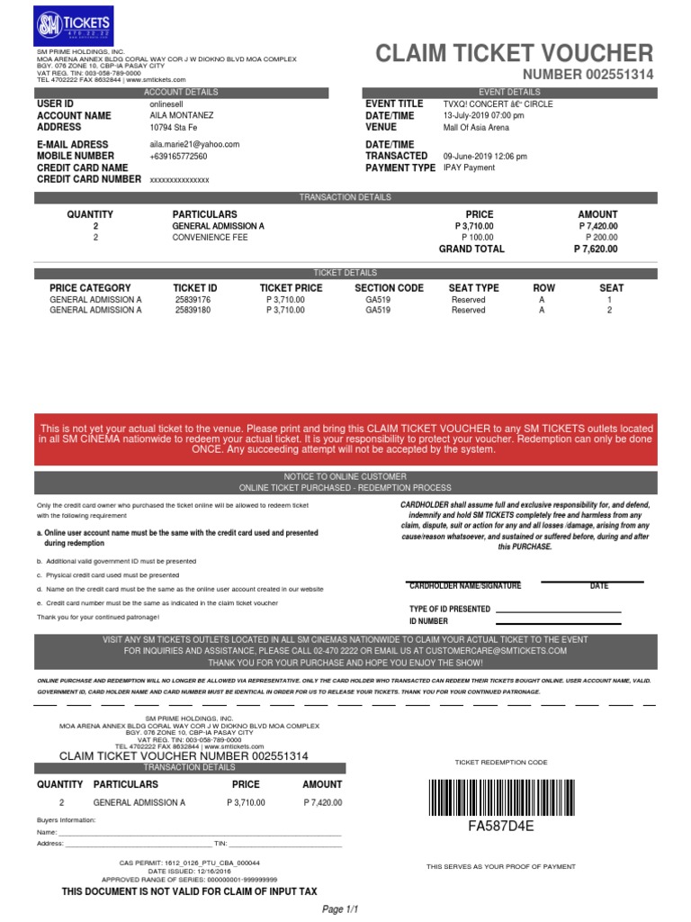 Claim Ticket Voucher: NUMBER 002551314 | PDF | Ticket (Admission ...