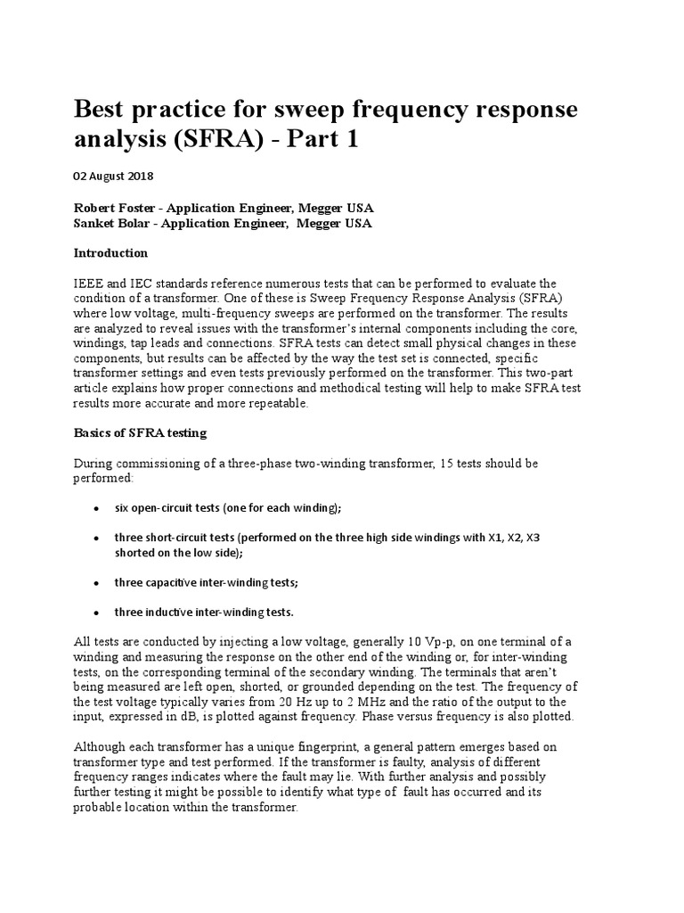 Best Practice For Sweep Frequency Response Analysis | PDF | Transformer ...