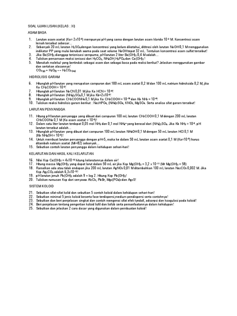 Soal Kimia Kelas Xi | PDF | Sains & Matematika