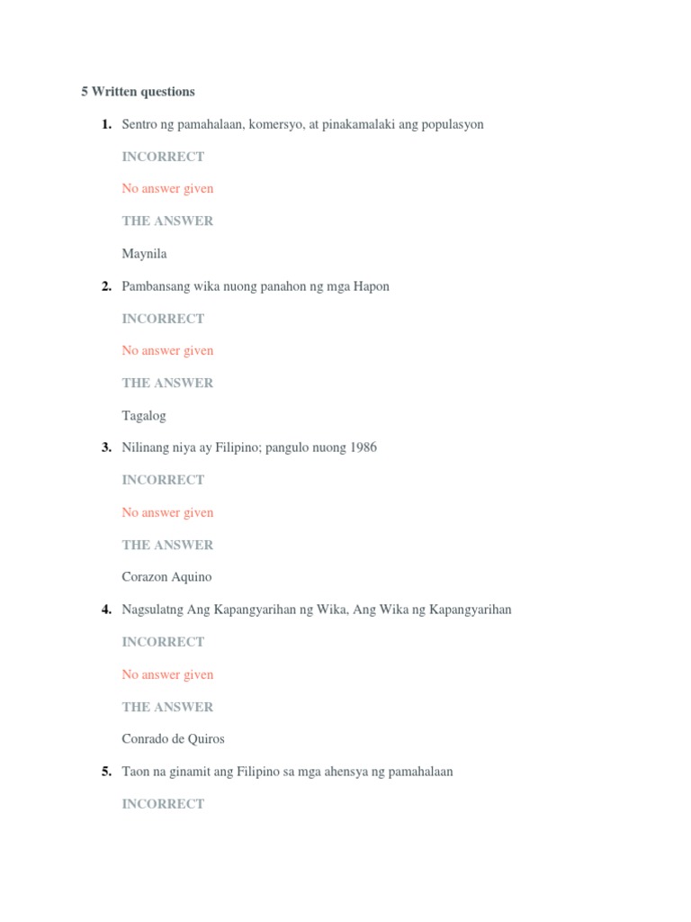 5 Written Questions | PDF