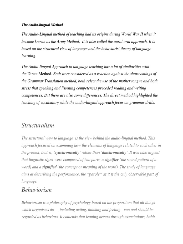 The Audio Lingual Method of Learning and Teaching | PDF | Linguistics ...