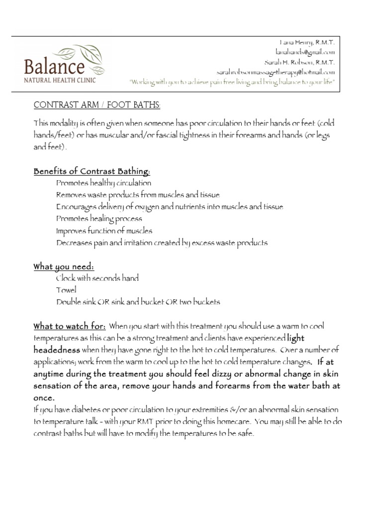 Contrast Baths for Circulation and Pain Relief | PDF | Hand | Water