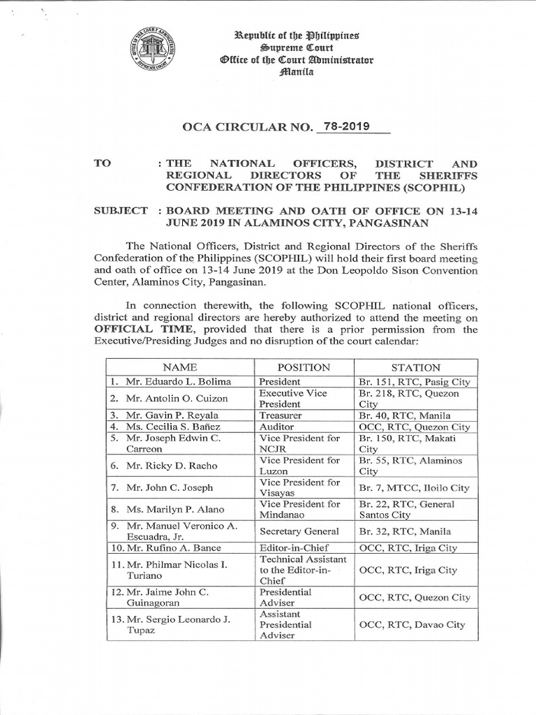 OCA Circular No. 78 2019 | PDF
