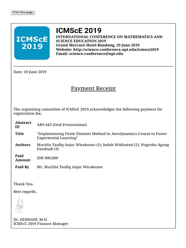 ICMScE 2019 - Payment Receipt | PDF | Business