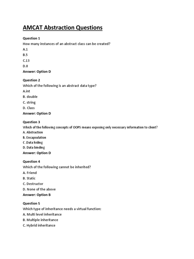 Amcat Abstraction Questions Pdf Inheritance Object Oriented Programming Class Computer
