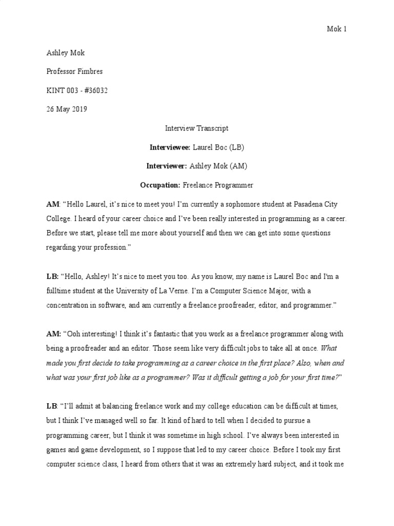 Interview Transcript | PDF | Programmer | Computer Programming