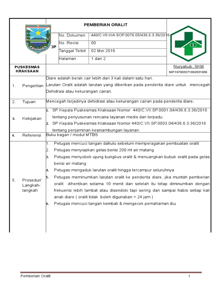 SOP Pemberian Oralit | PDF