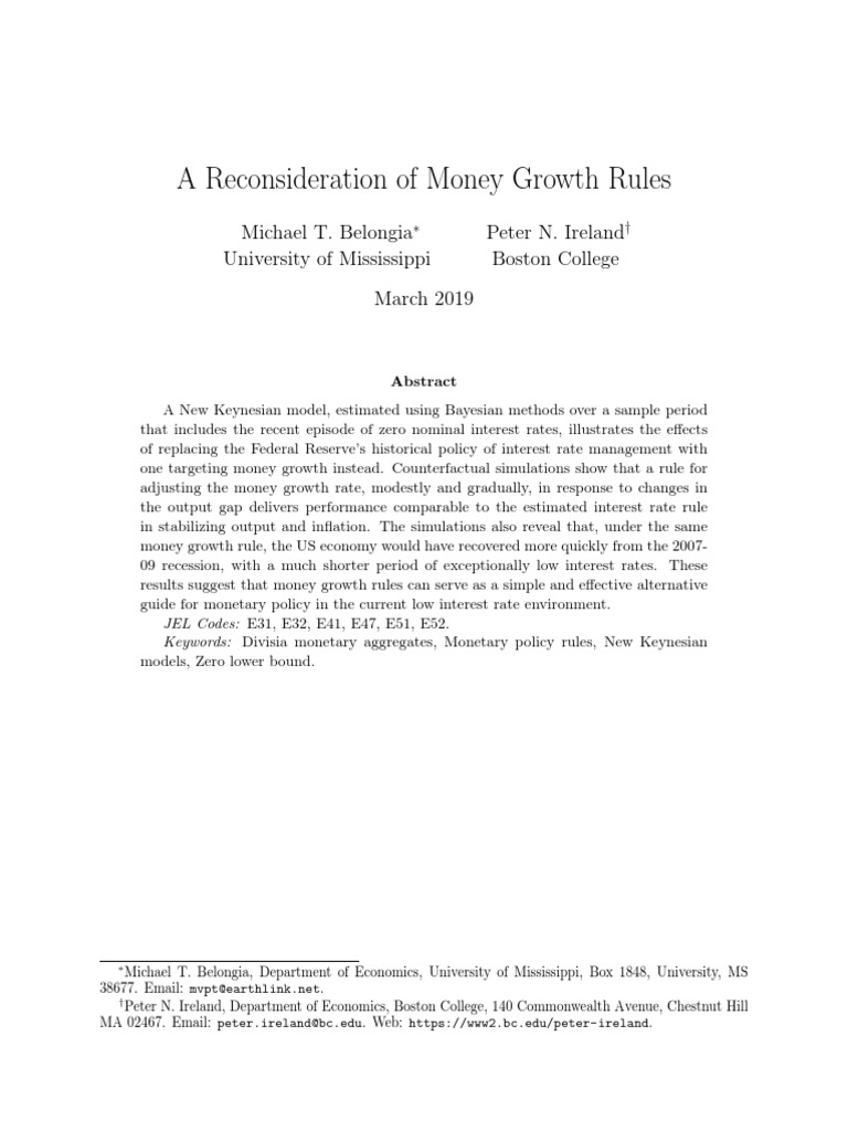 A Reconsideration of Money Growth Rules | PDF | New Keynesian Economics ...