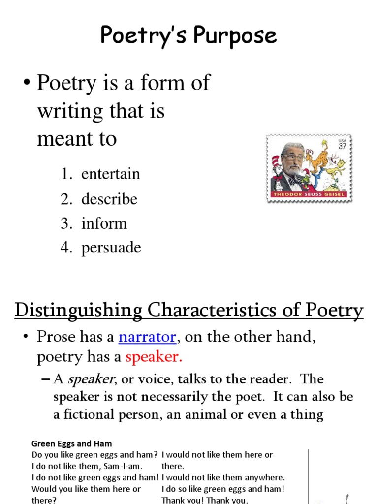 Poetry's Purpose - Poetry Is A Form of Writing That Is Meant To | PDF