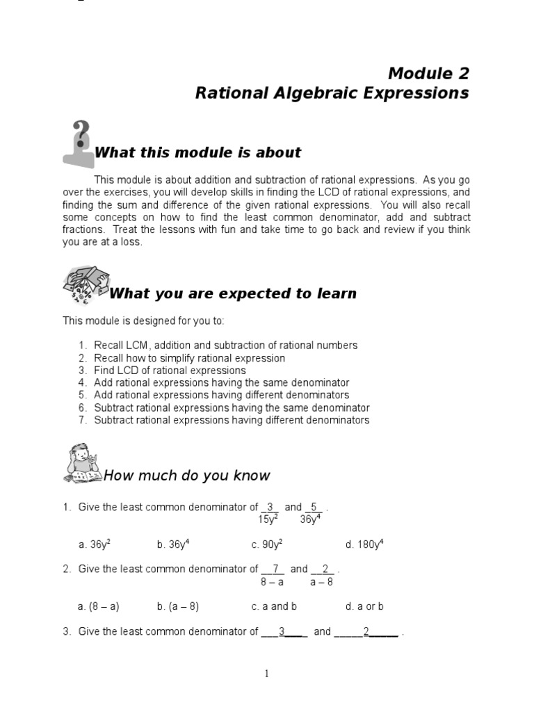 Module 2 Rational Alg Exp | PDF | Fraction (Mathematics) | Arithmetic