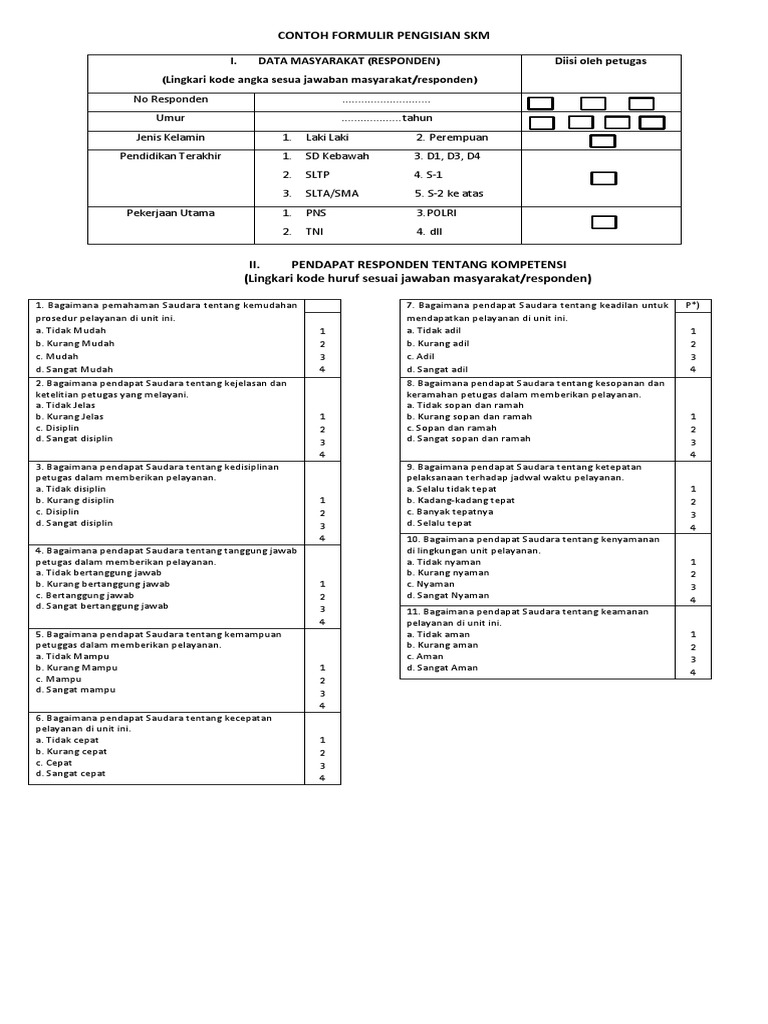 Contoh Formulir Pengisian SKM | PDF