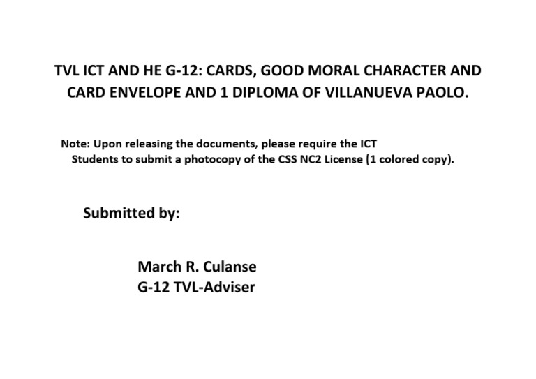 TVL ICT G-12 Document Submission Guide | PDF