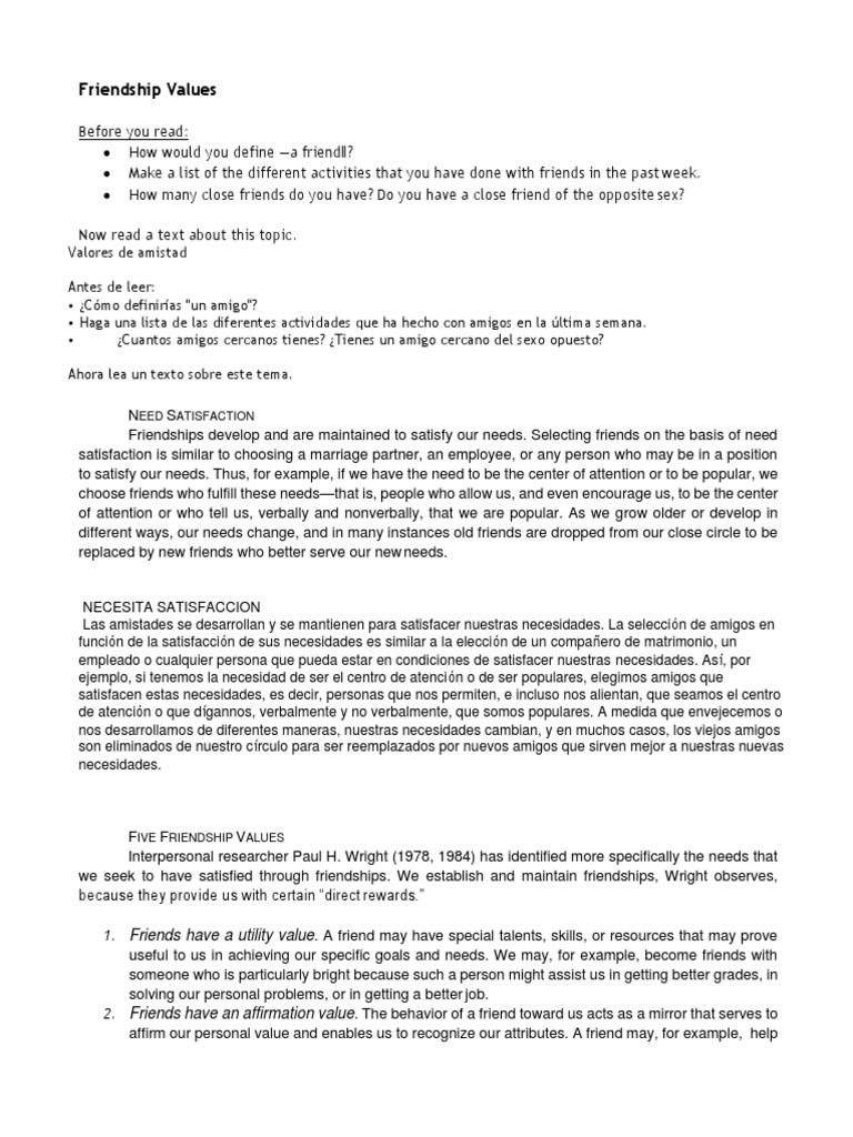 Friendship Values | PDF