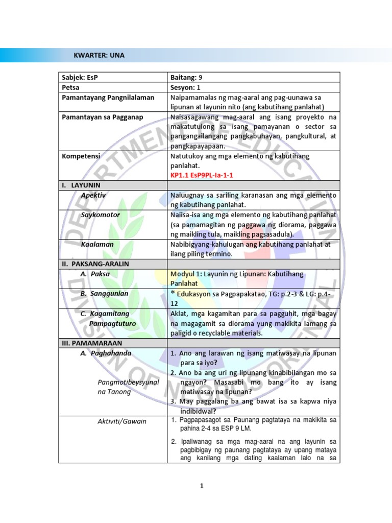 EsP Grade 9 1st Quarter | PDF