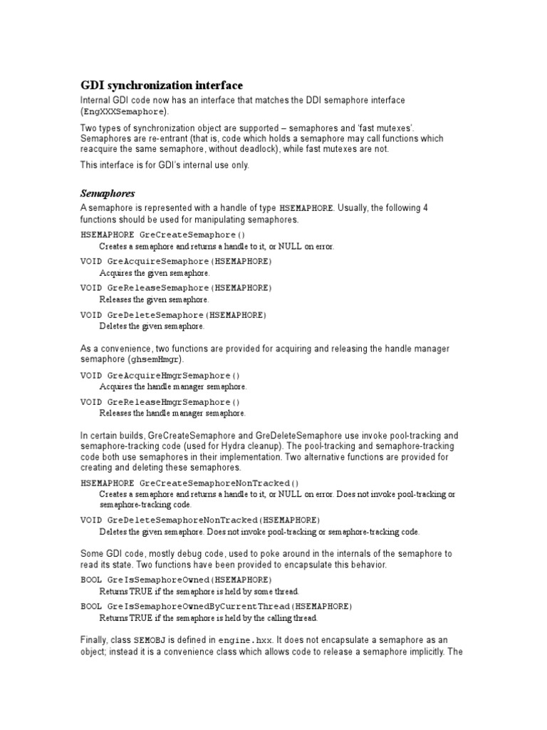 GDI Synchronization Interface: Semaphores | PDF | Computer Architecture ...