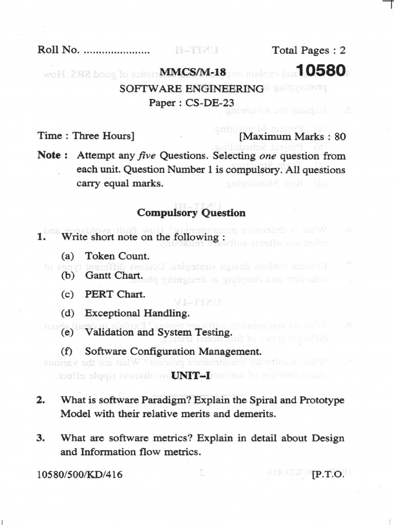 Software Engineering Exam Guide | PDF