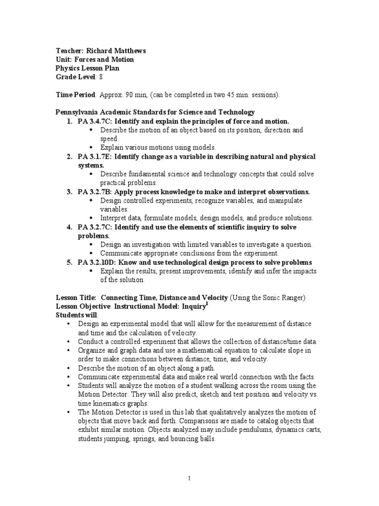 Forces and Motion Lesson Plan | PDF | Experiment | Scientific Method