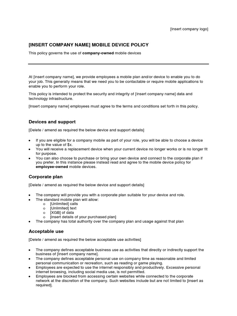 Company Owned Device Policy | PDF | Mobile App | Password