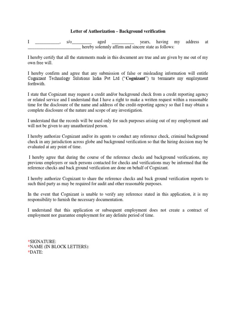 Letter of Authorization - Background Verification PDF | PDF