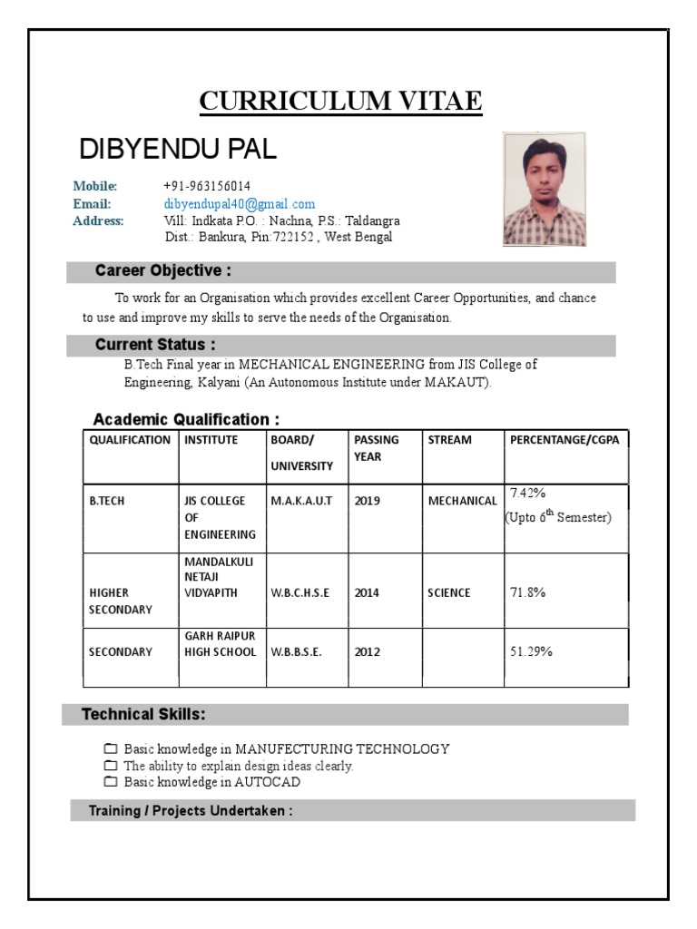Curriculum Vitae Dibyendu Pal: Career Objective | PDF | Learning | Behavior Modification