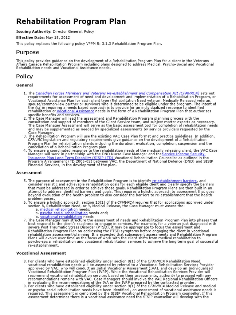 Rehabilitation Program Plan Guidelines | PDF | Physical Therapy ...