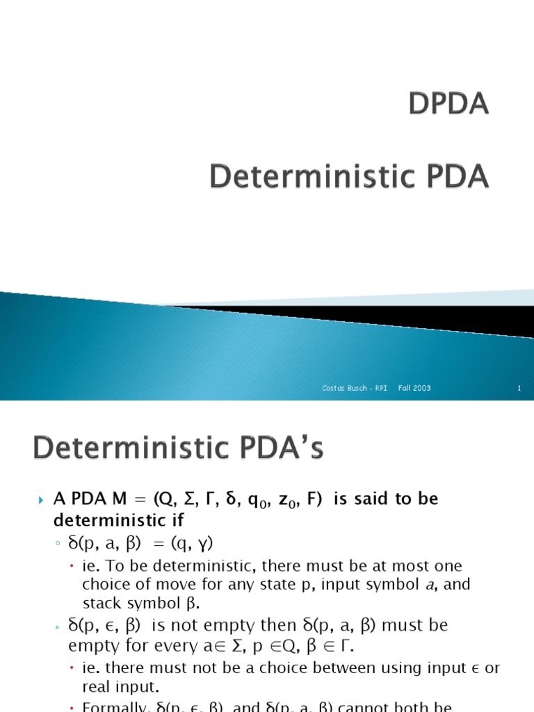 Deterministic Pushdown Automata | PDF | Formal Methods | Theory Of ...