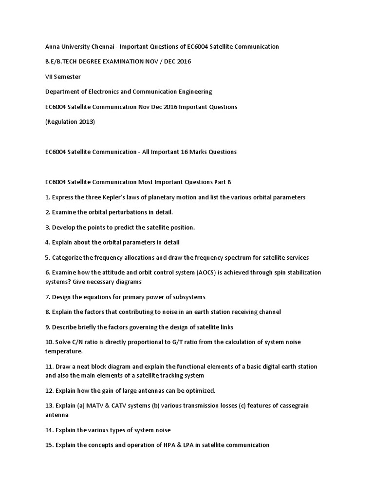 Satellite Communication Question Paper | PDF | Satellite ...