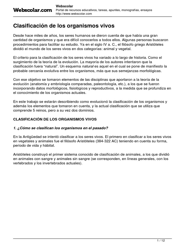Clasificacion de Los Organismos Vivos | PDF | Eucariotas | Taxa
