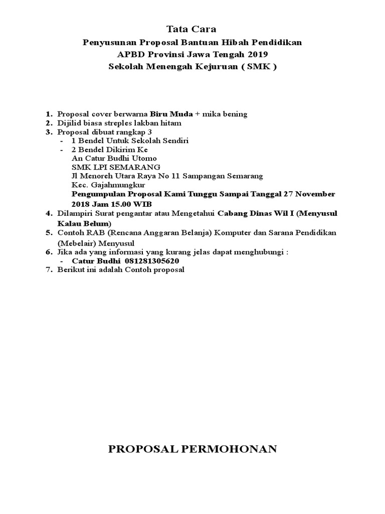 SMK CONTOH PROPOSAL KOMPUTER+FURNITURE 2019 90Jt - YPE | PDF