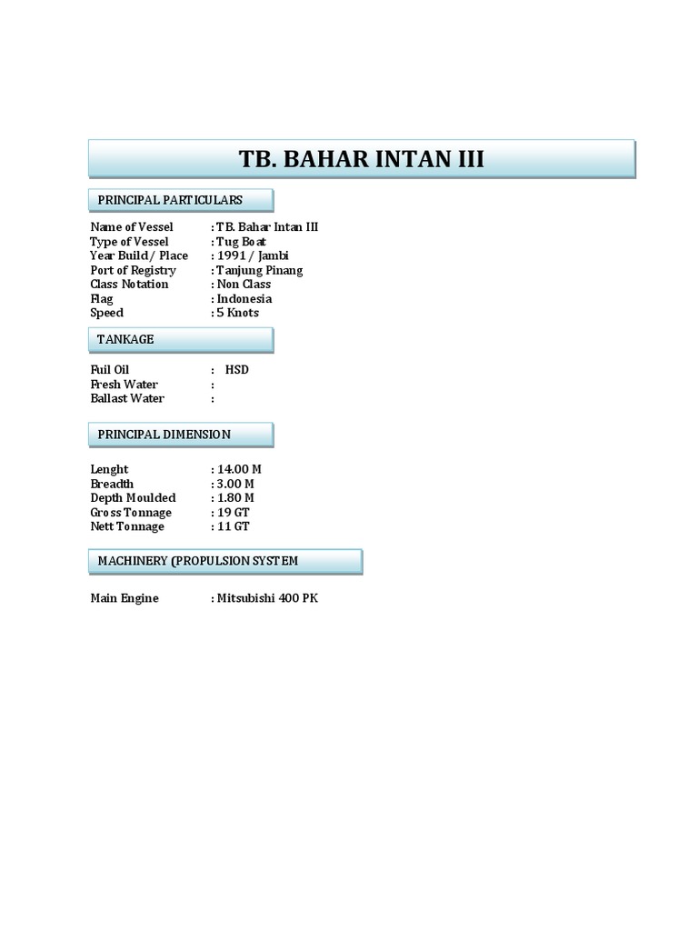 Contoh Ship Particular | Download Free PDF | Tonnage | Ships