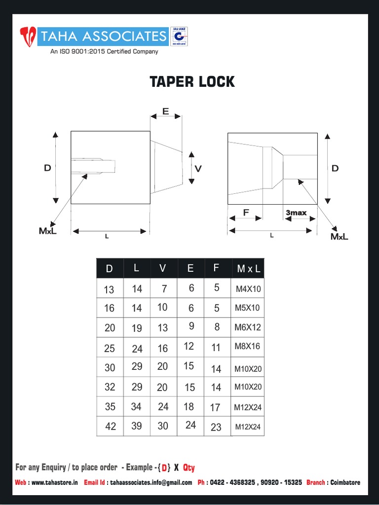 Taha Associates. Taper Lock | PDF