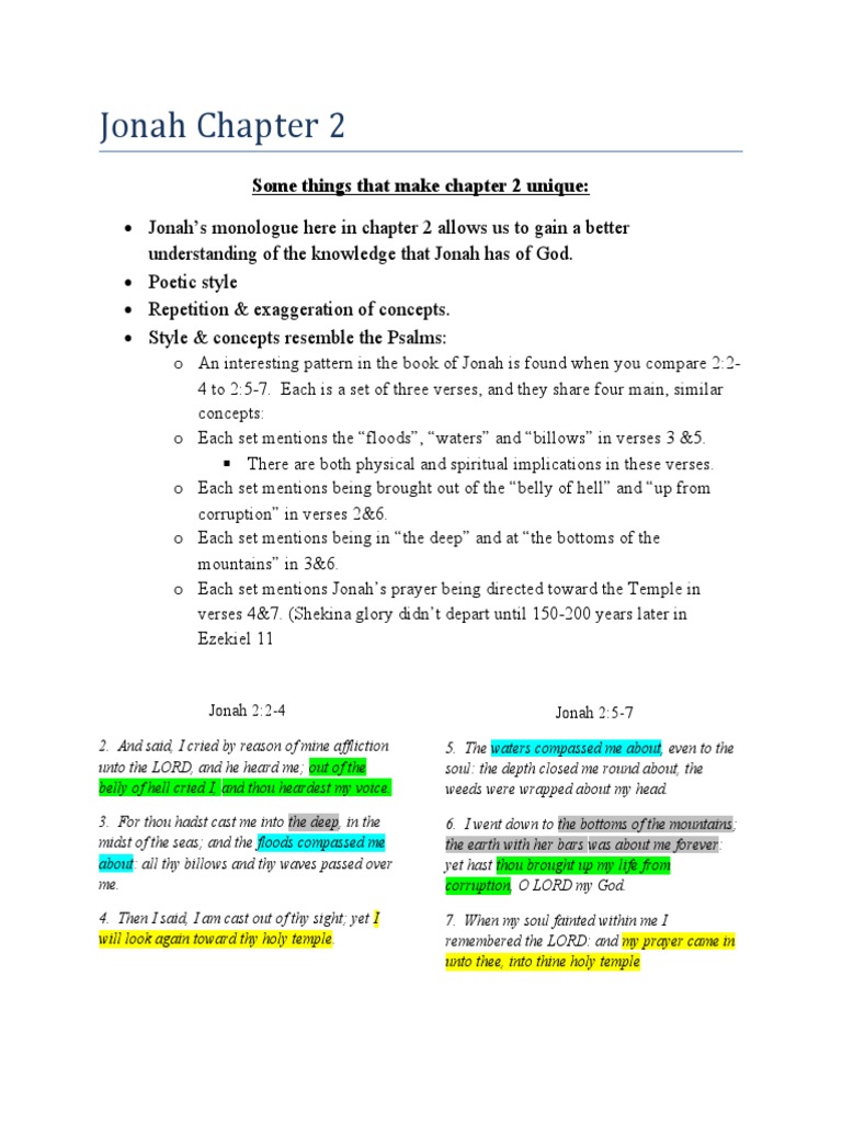 Jonah Teaching Notes - Ch. 2 | PDF | Jonah | Hell