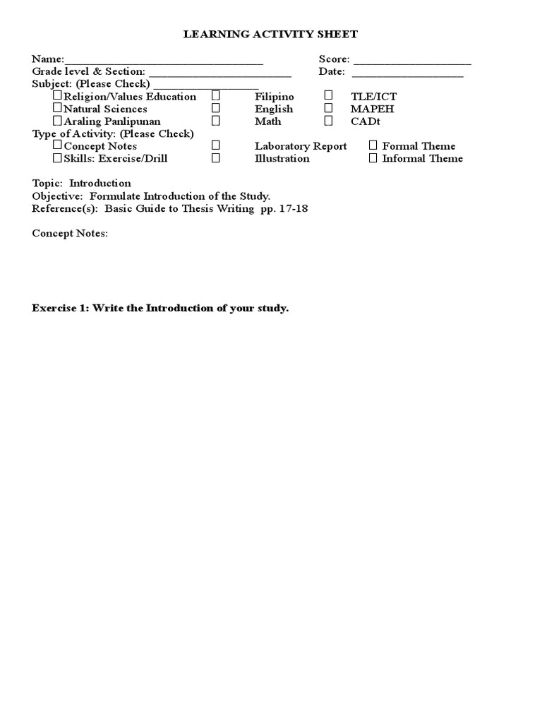 Learning Activity Sheet - Introduction | PDF