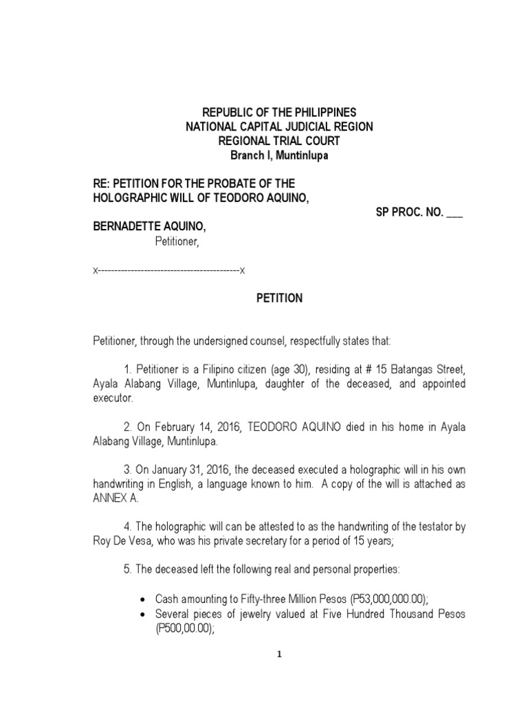 Petition For Probate | PDF | Probate | Judiciaries