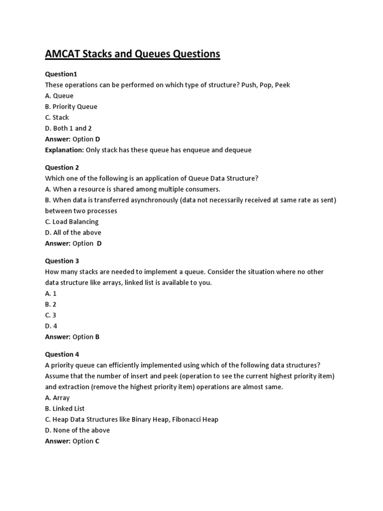 Amcat Stacks And Queues Questions Pdf Queue Abstract Data Type Information Technology