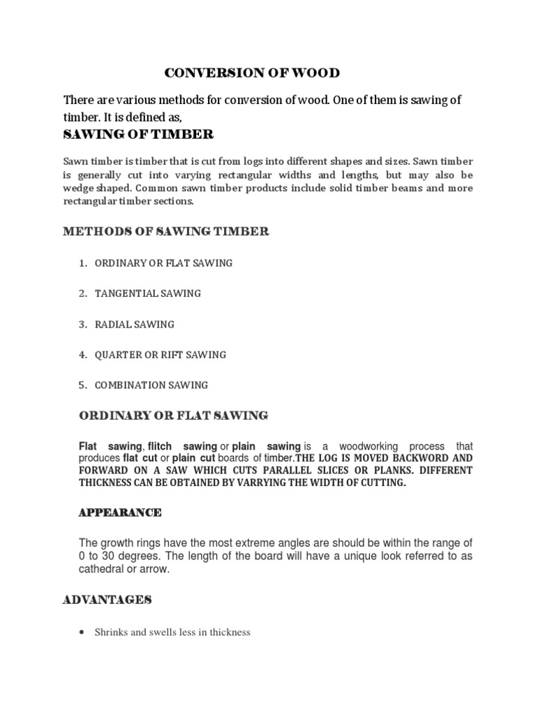 Conversion of Wood There Are Various Methods For Conversion of Wood ...