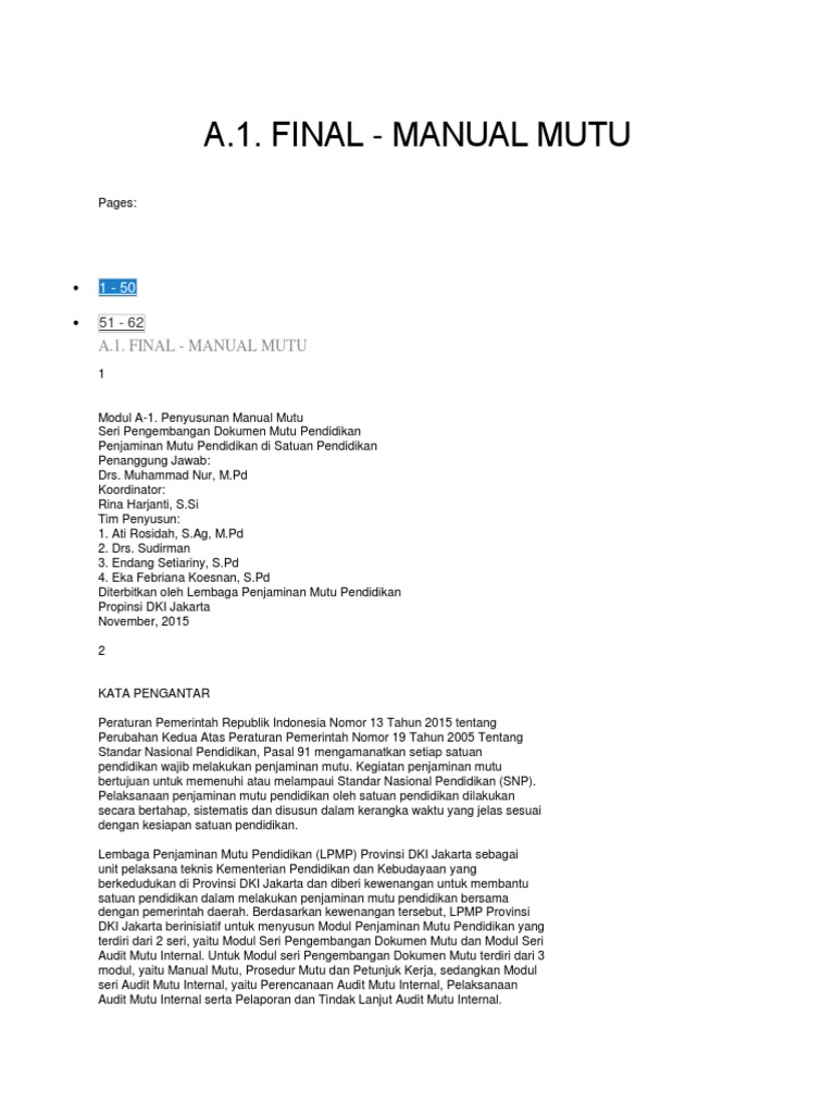 Penyusunan Manual Mutu | PDF
