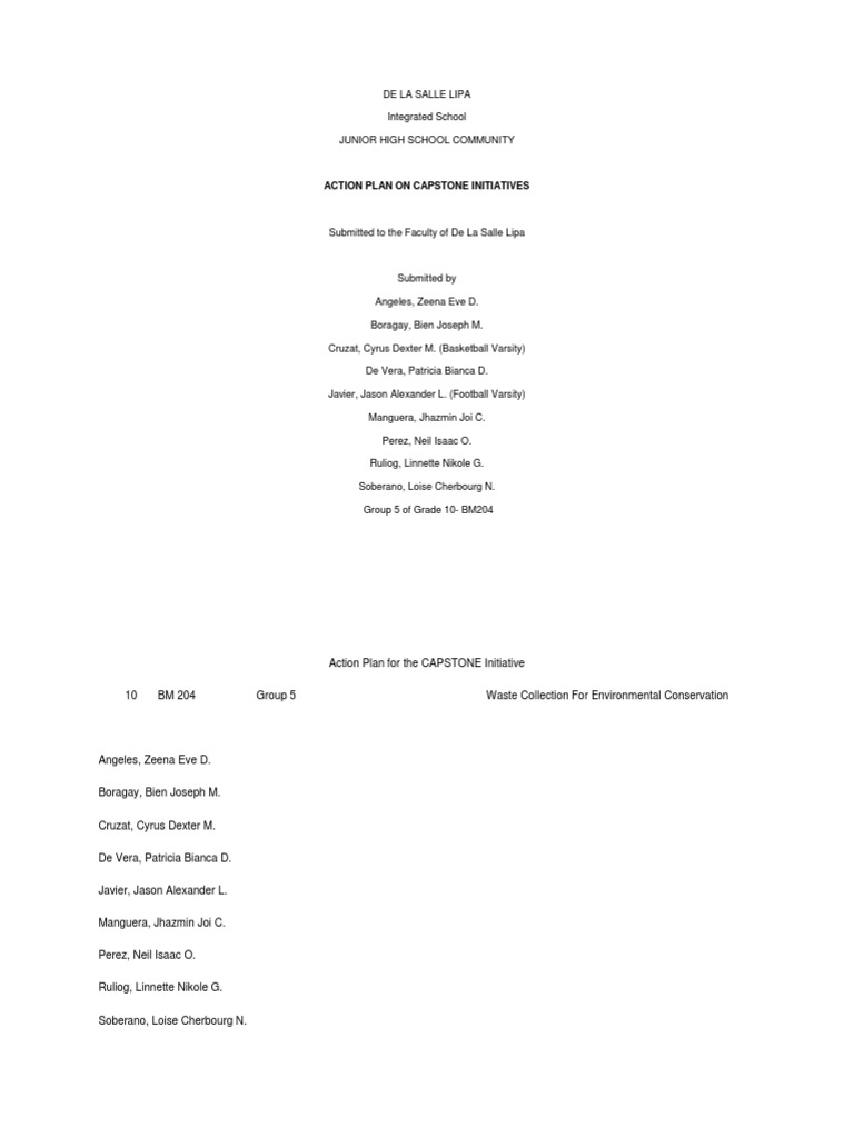Action Plan On Capstone Initiatives | PDF | Waste Management | Economy ...