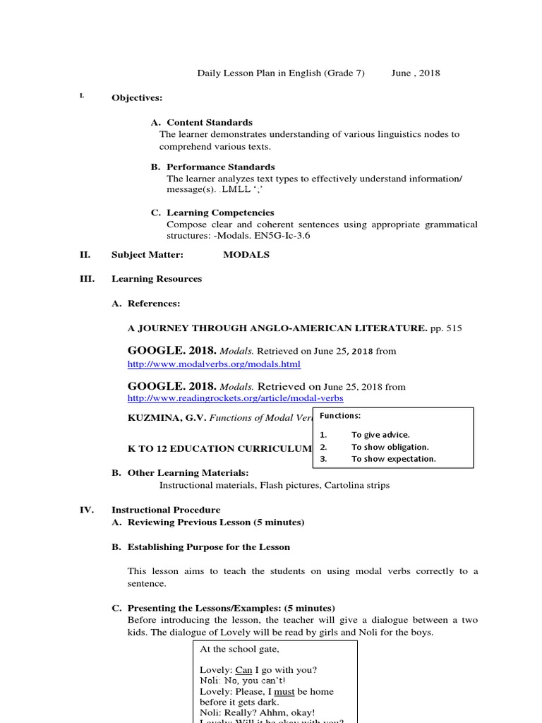 Daily Lesson Plan in English | PDF | Lesson Plan | English Language