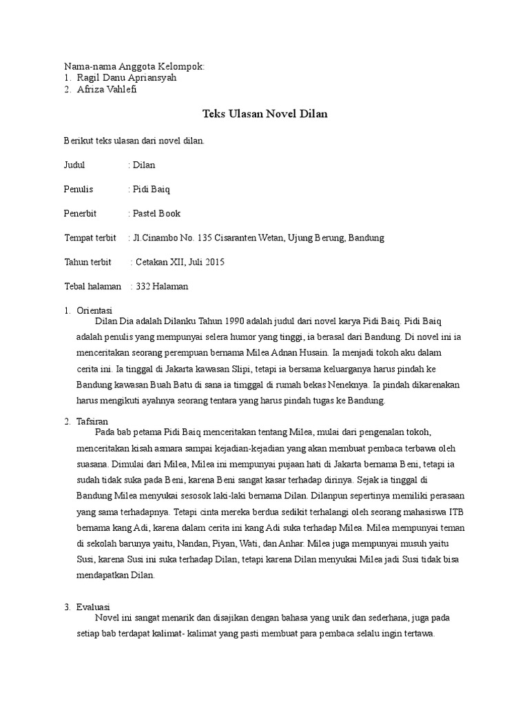Teks Ulasan Novel Dilan | PDF