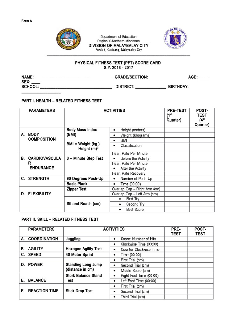 Fitness Test Score Card | PDF | Body Mass Index | Sports