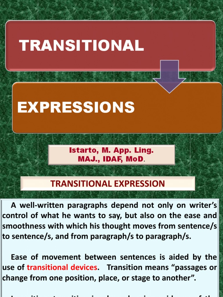 Transitional: Istarto, M. App. Ling. Maj., Idaf, Mod | PDF | Essays | Paragraph